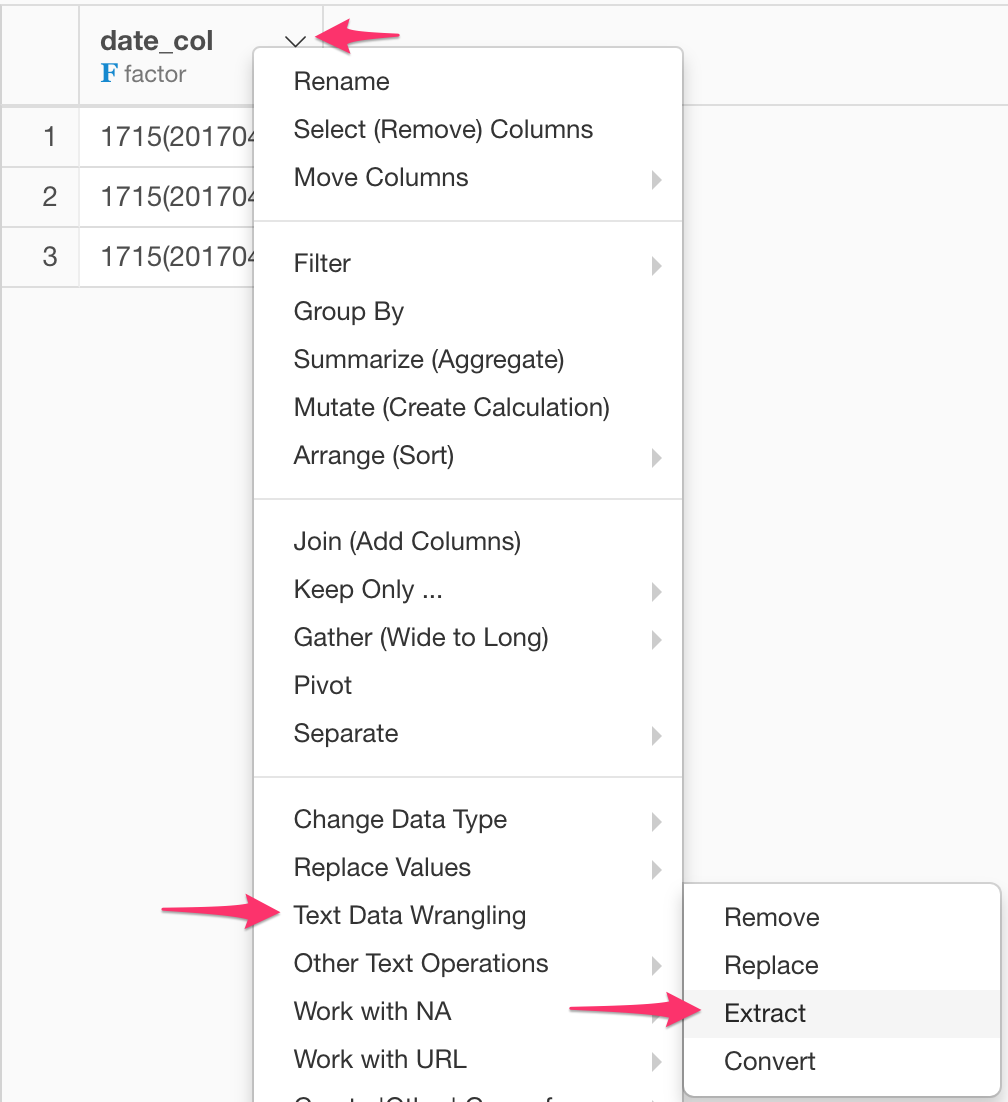 And You ll See The Text Data Wrangling Dialog Opens With Extract Option 