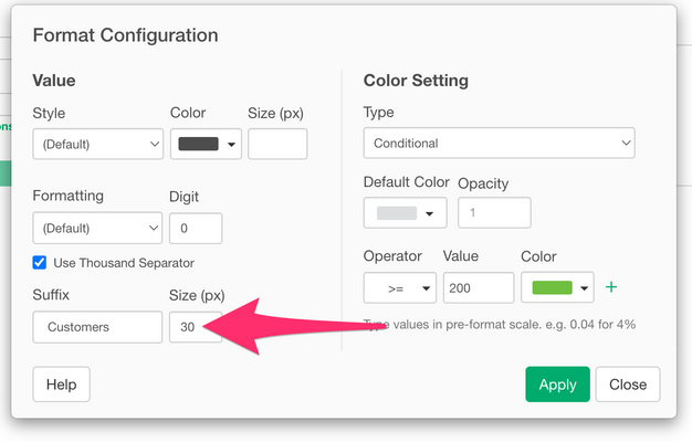How to Individually Set the Suffix Font Size for Number Chart