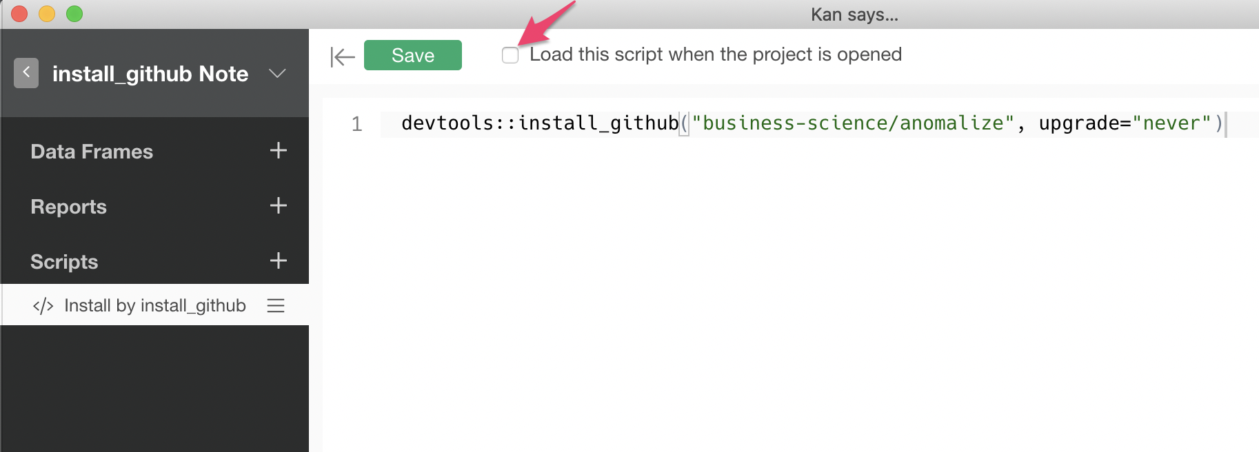 Then Click The Green Save Button To Install The Package